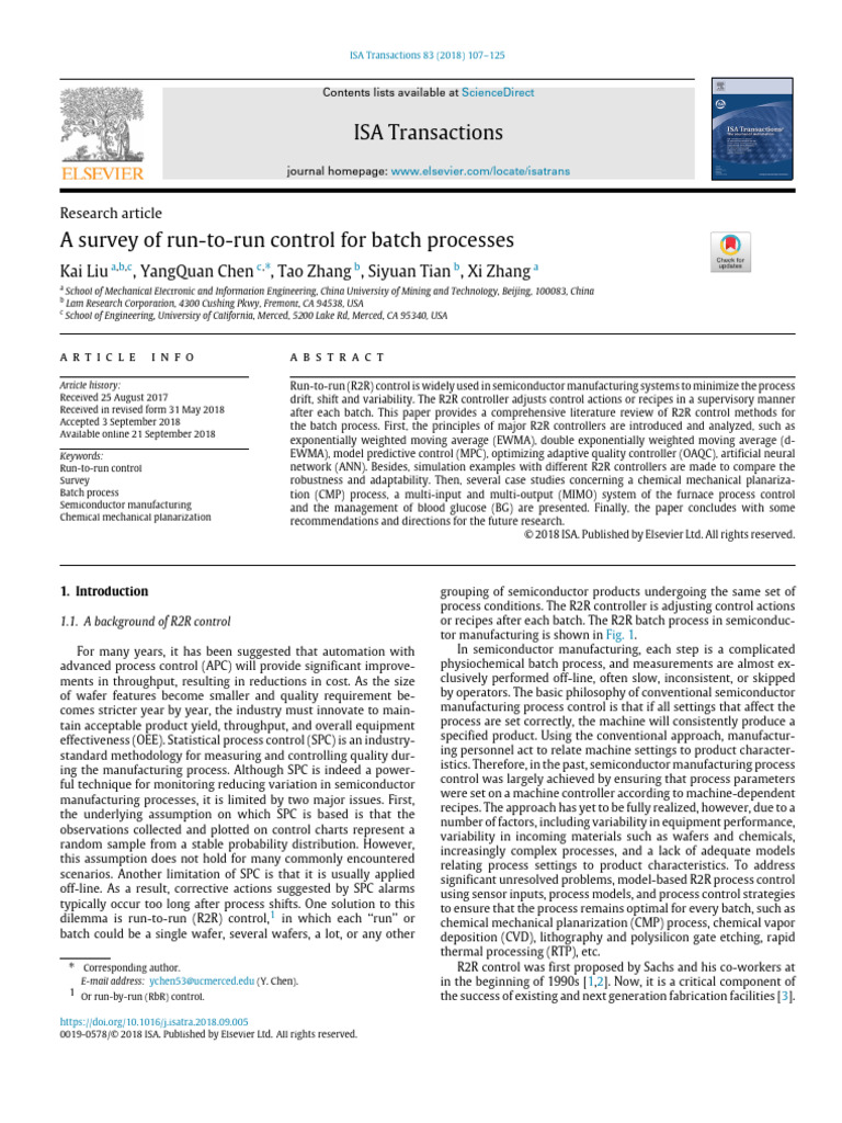 Run-To-run Control For Batch Processes | PDF | Regression Analysis ...