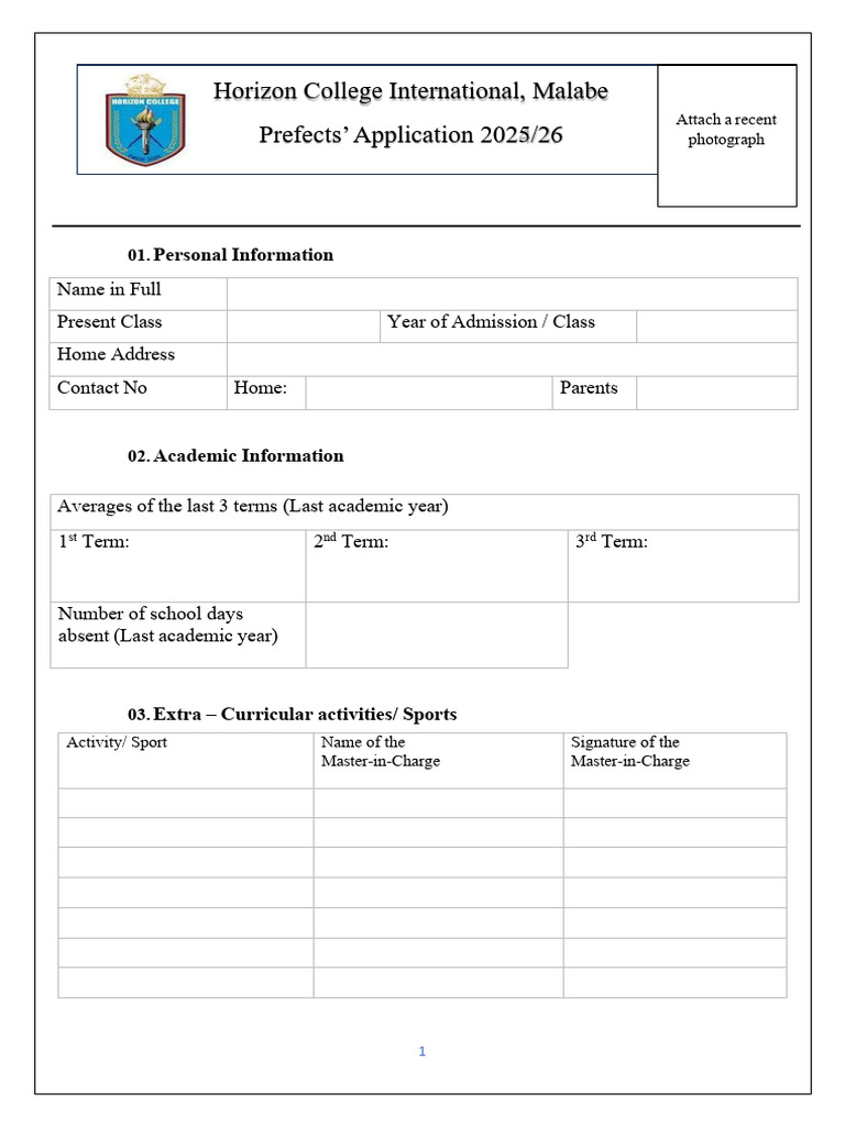 Prefects Application Final 2025 | PDF