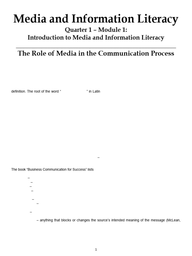 Media and Information Literacy q1 Module 1 | PDF | Communication ...