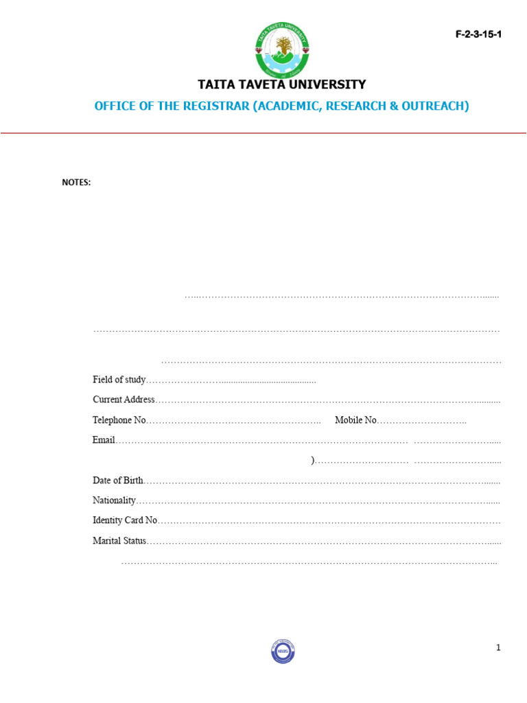TTU Postgraduate Registration Form | PDF | Educational Stages