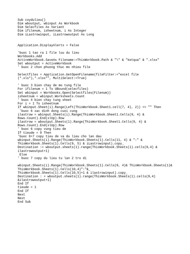 Code Lap Trinh Copy Du Lieu Nhieu File Vao 1 File | PDF