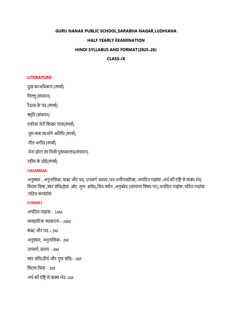 Class 9th Syllabus 2 | PDF