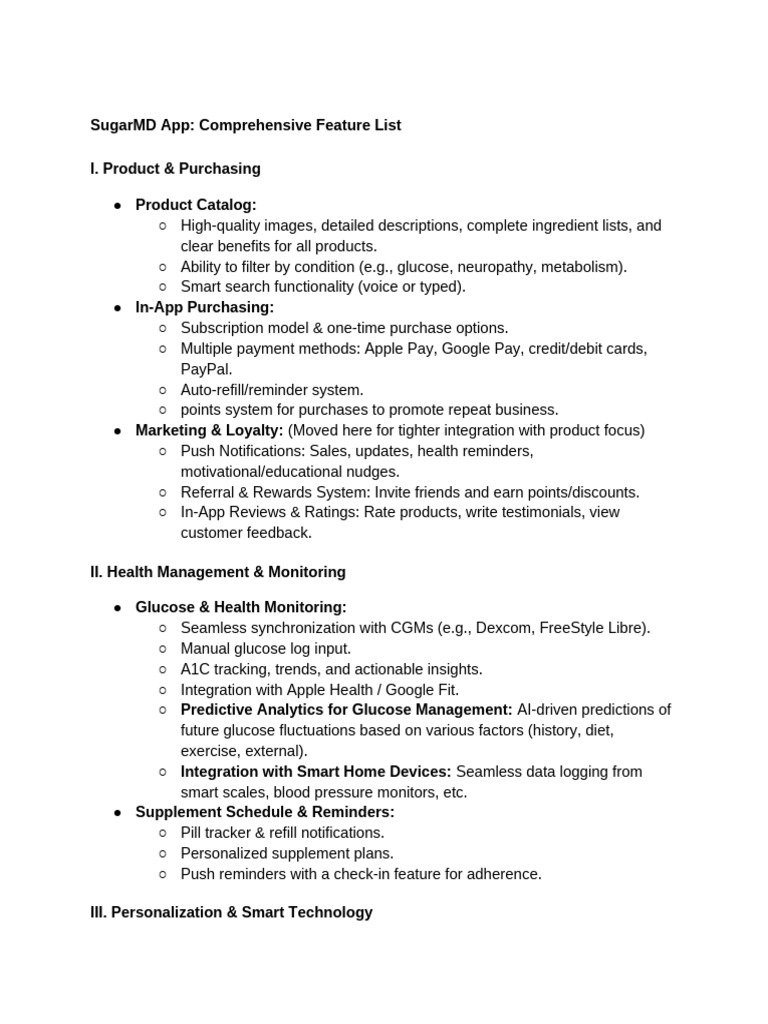 SugarMD Feature List - Questions | PDF | Diabetes | Computing