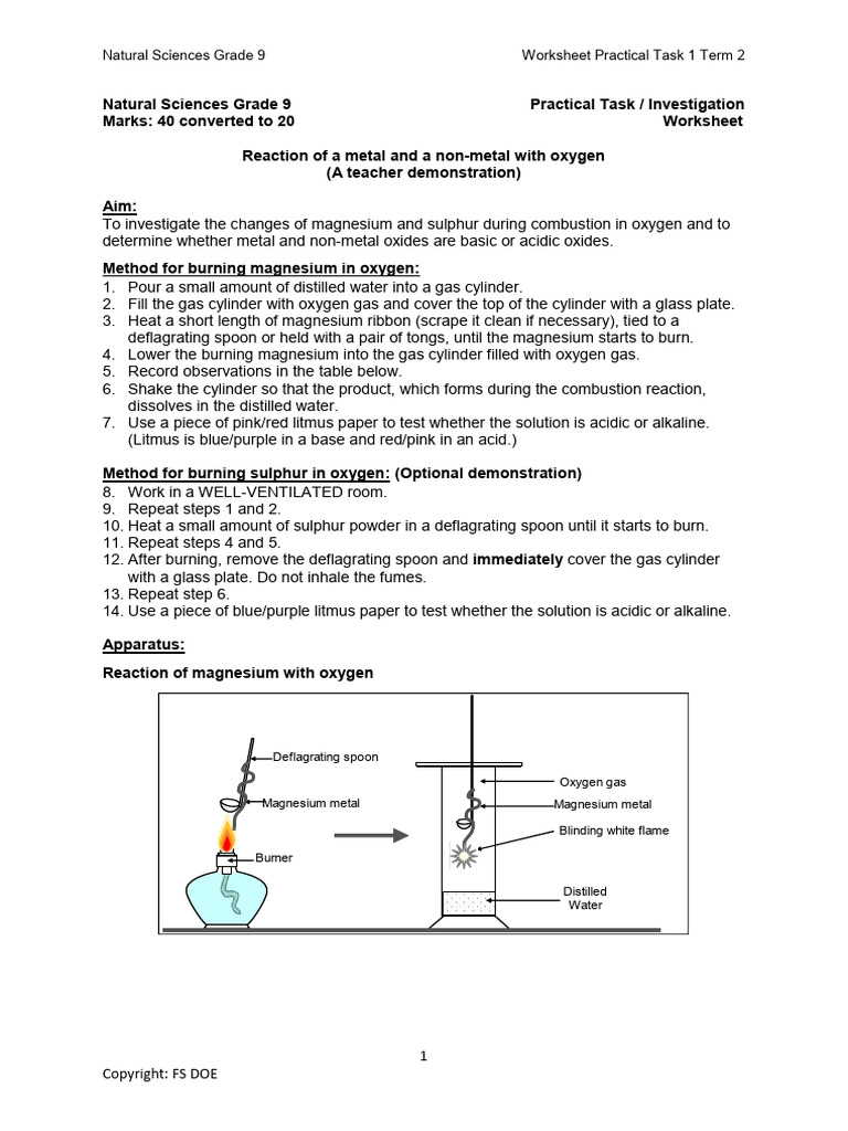 Gr9 Practical Task 1 Term 2 Combustion 1460486795 | PDF | Magnesium ...