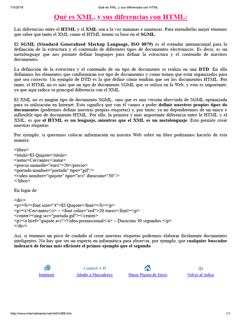 Qué Es XML, y Sus Diferencias Con HTML | PDF | Xml | HTML