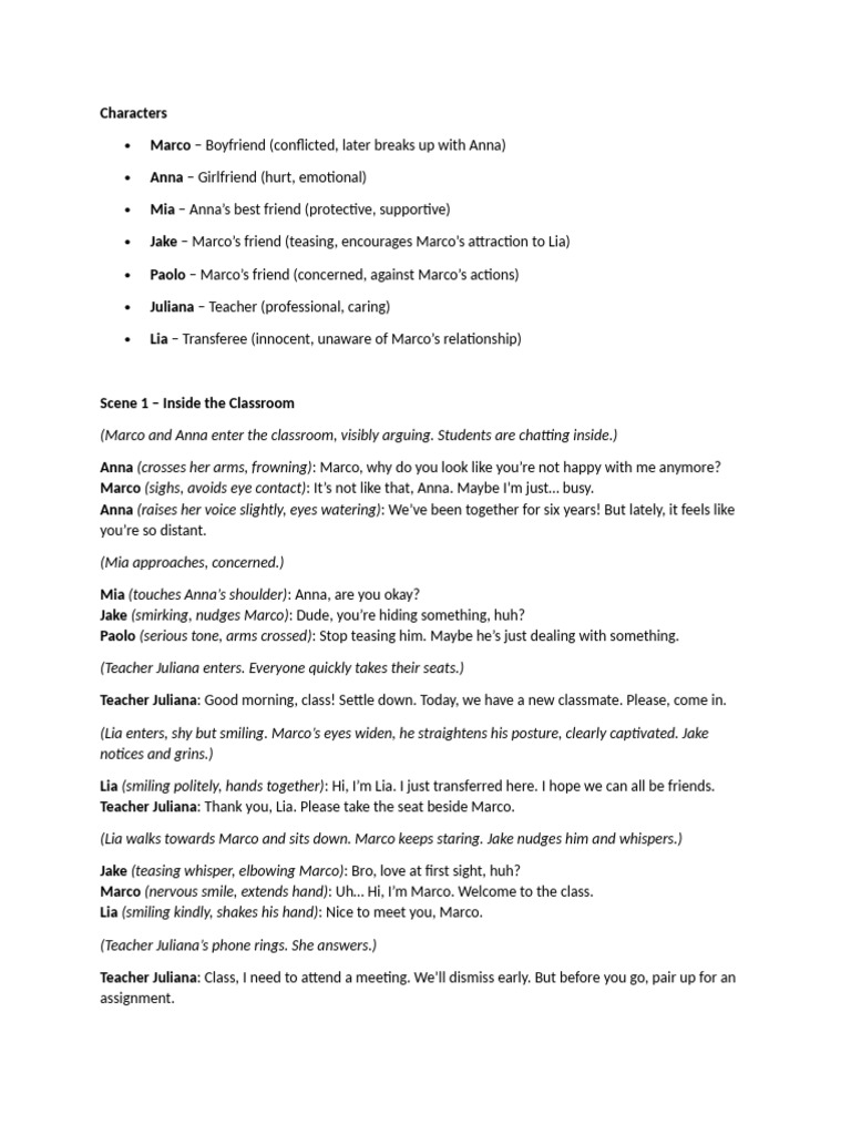 Love Triangle: Marco, Anna, and Lia | PDF