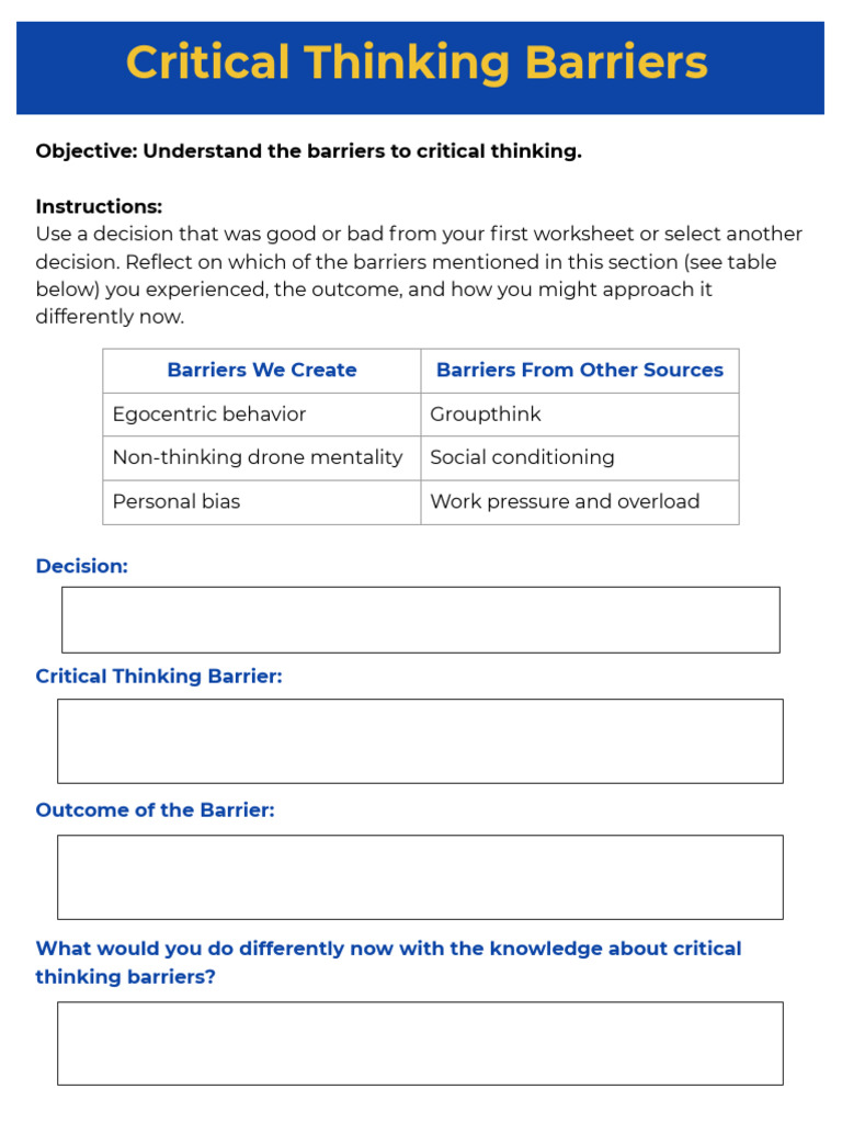 Overcoming Critical Thinking Barriers | PDF