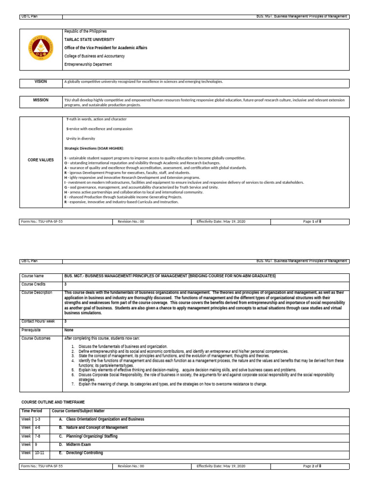 Business Management Course Overview | PDF | Educational Assessment ...