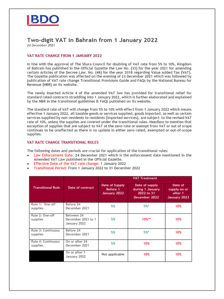 Bahrain VAT Rate Increase to 10% in 2022 | PDF | Value Added Tax | Business