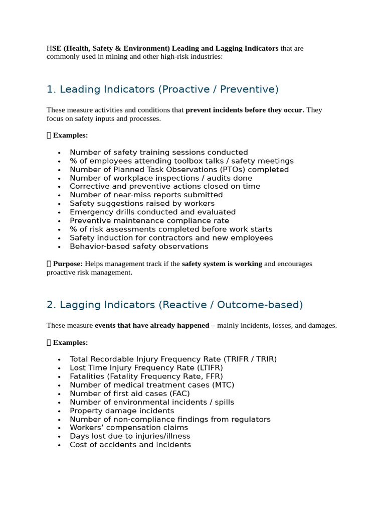 HSE Leading vs Lagging Indicators | PDF