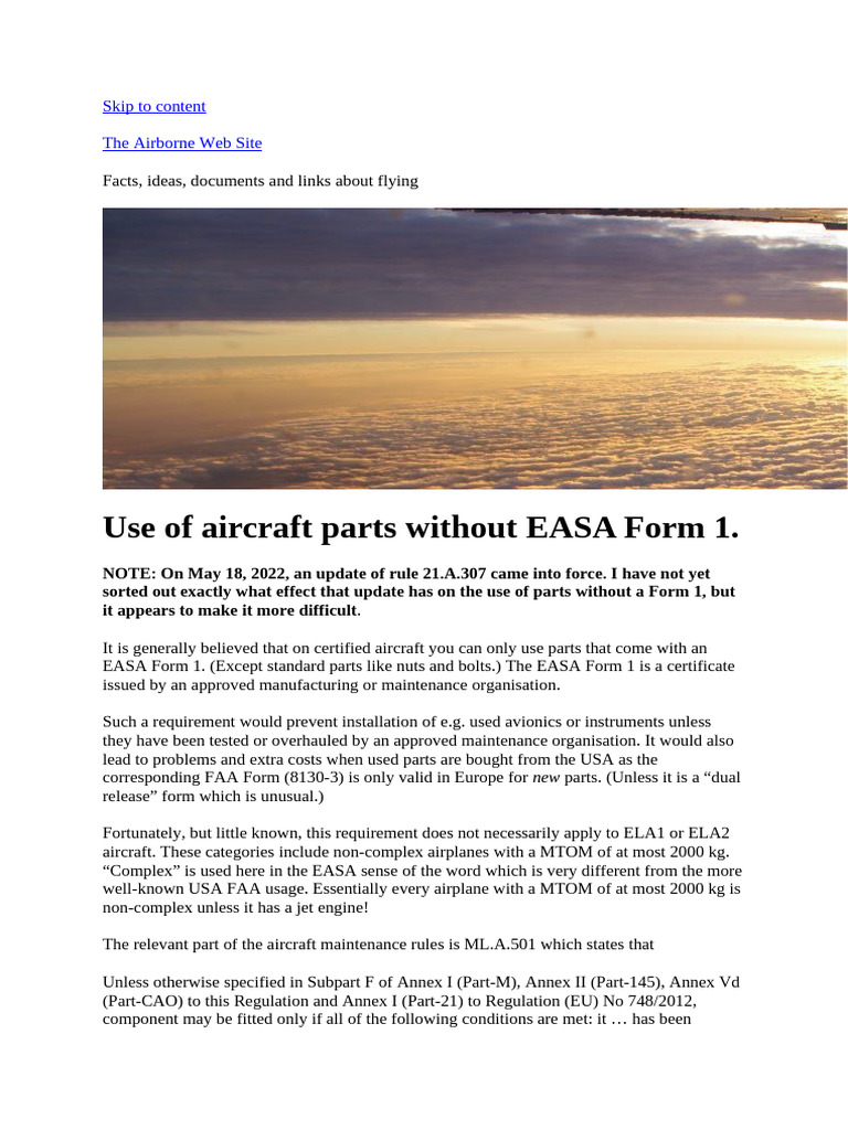Use of Aircraft Parts Without EASA Form 1. | PDF | Instrument Flight ...