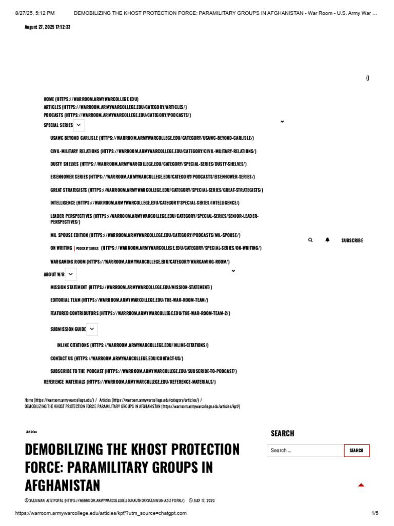 Demobilizing the Khost Protection Force | PDF | Taliban | Central ...