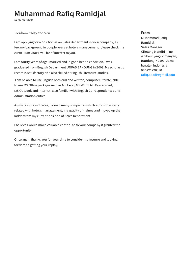 Muhammad Rafiq Ramidjal - Cover Letter | PDF