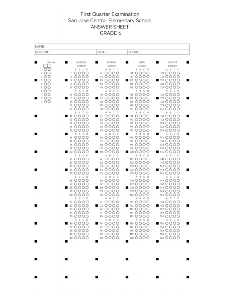 Answer Sheet Q1 Exam Pdf