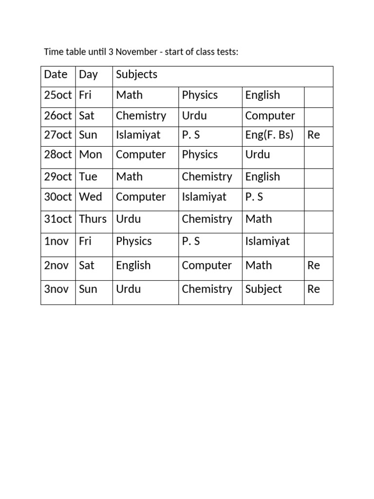 Time Table. | PDF