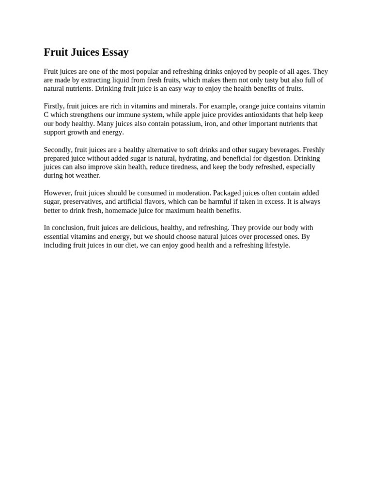 Fruit Juices Essay | PDF