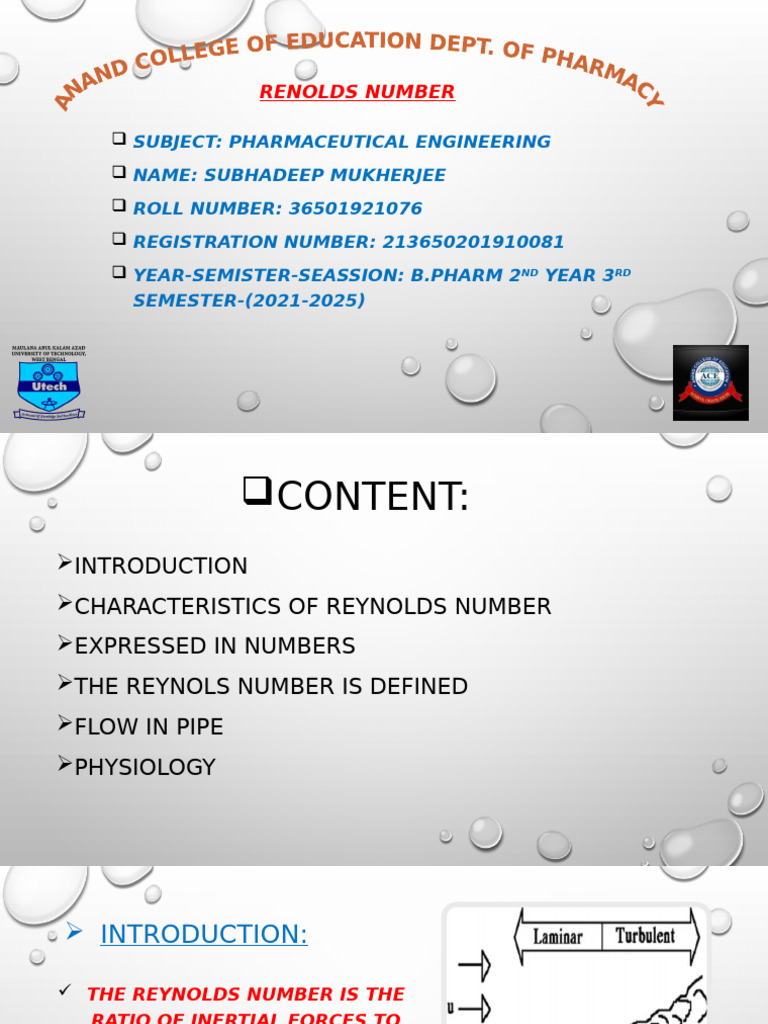 Subhadeep Mukherjee 76 Pharmaceutical Engineering | PDF | Reynolds Number | Fluid Dynamics