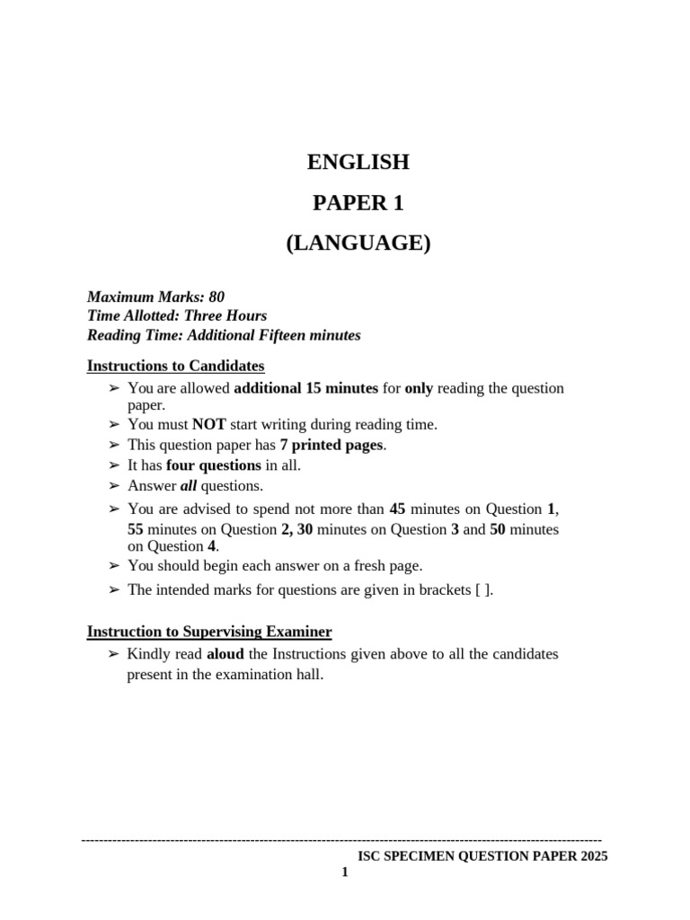 English Paper 1 Language | PDF