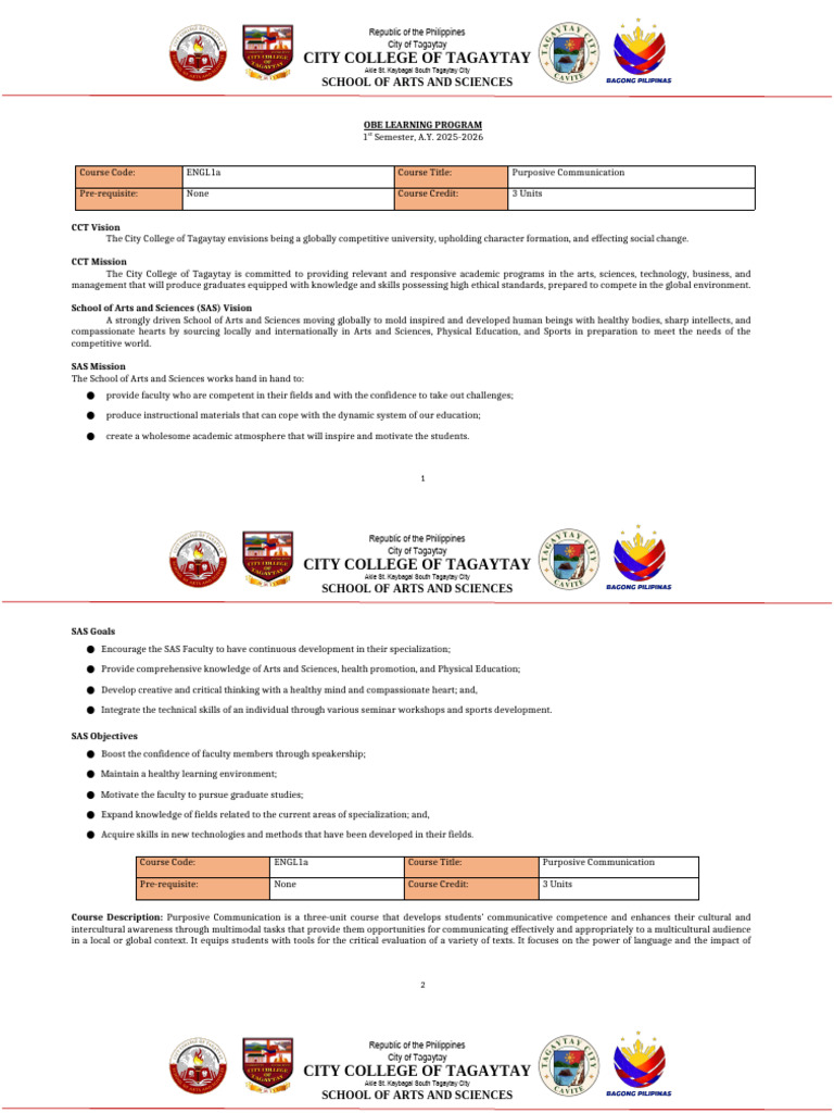 Purposive Communication Course Syllabus | PDF | Communication | Cross ...