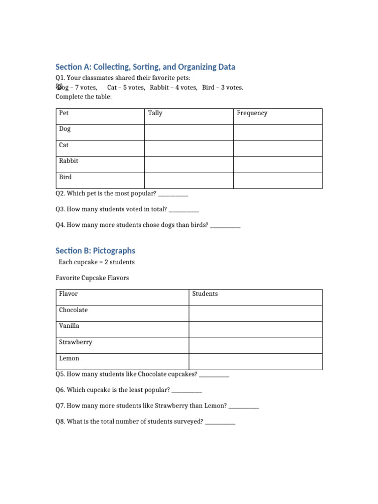 Grade 4 Math Data Handling Worksheet Set 3 | PDF | Cupcake | Desserts