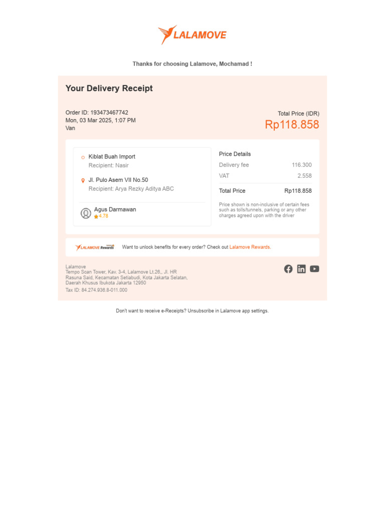 Lalamove Delivery Invoice Details | PDF