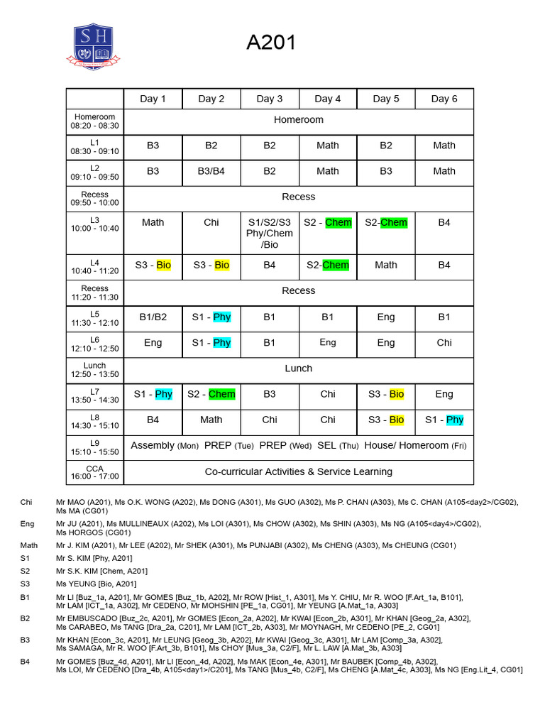 G9 2025-26 Timetable (A201) | PDF