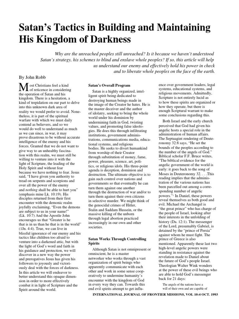 Satan's Tactics in Building His Kingdom of Darkness | PDF