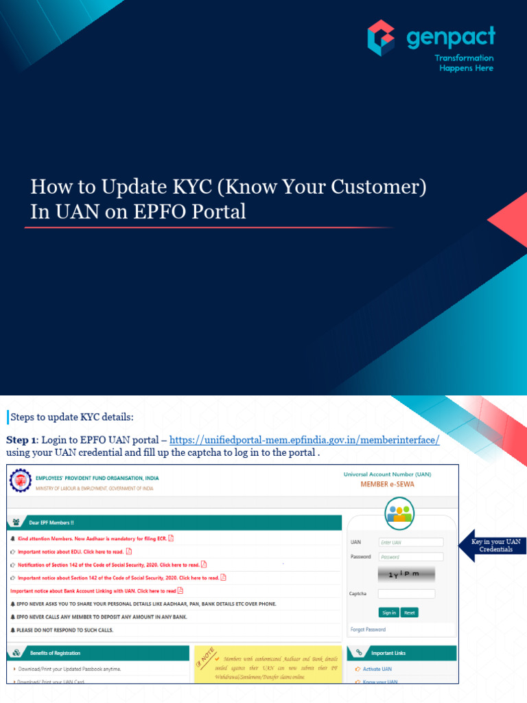 Update KYC on EPFO UAN Portal Guide | PDF | Authentication ...
