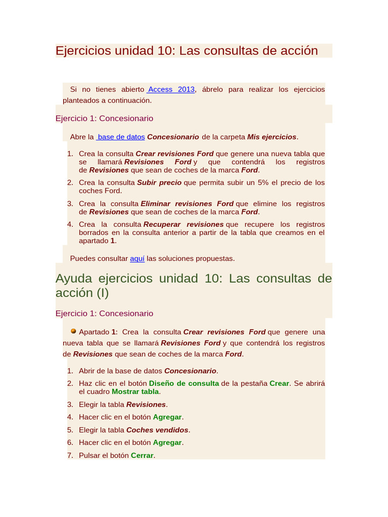 E10 Ejercicios Unidad 10. - Las Consultas de Acción | PDF