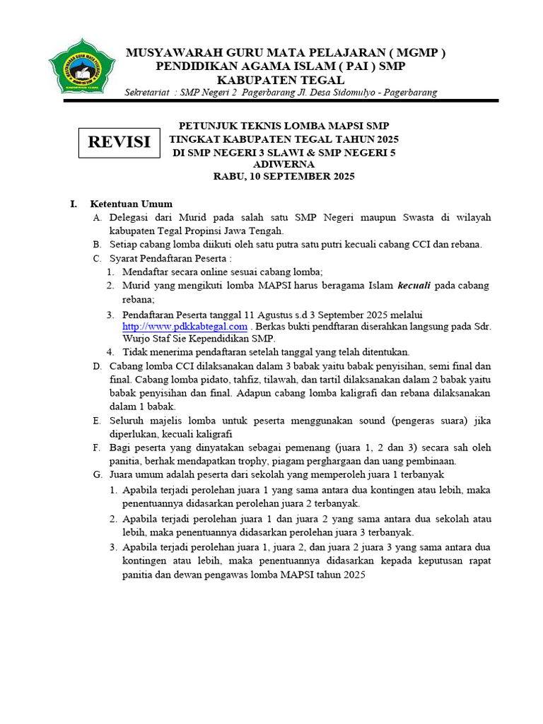 Petunjuk Teknis Lomba MAPSI SMP 2025 | PDF