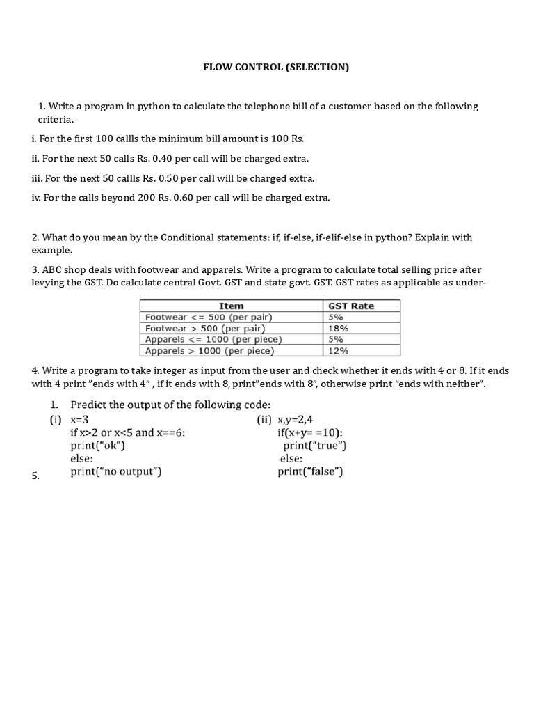 Python Programs for Billing and Conditions | PDF