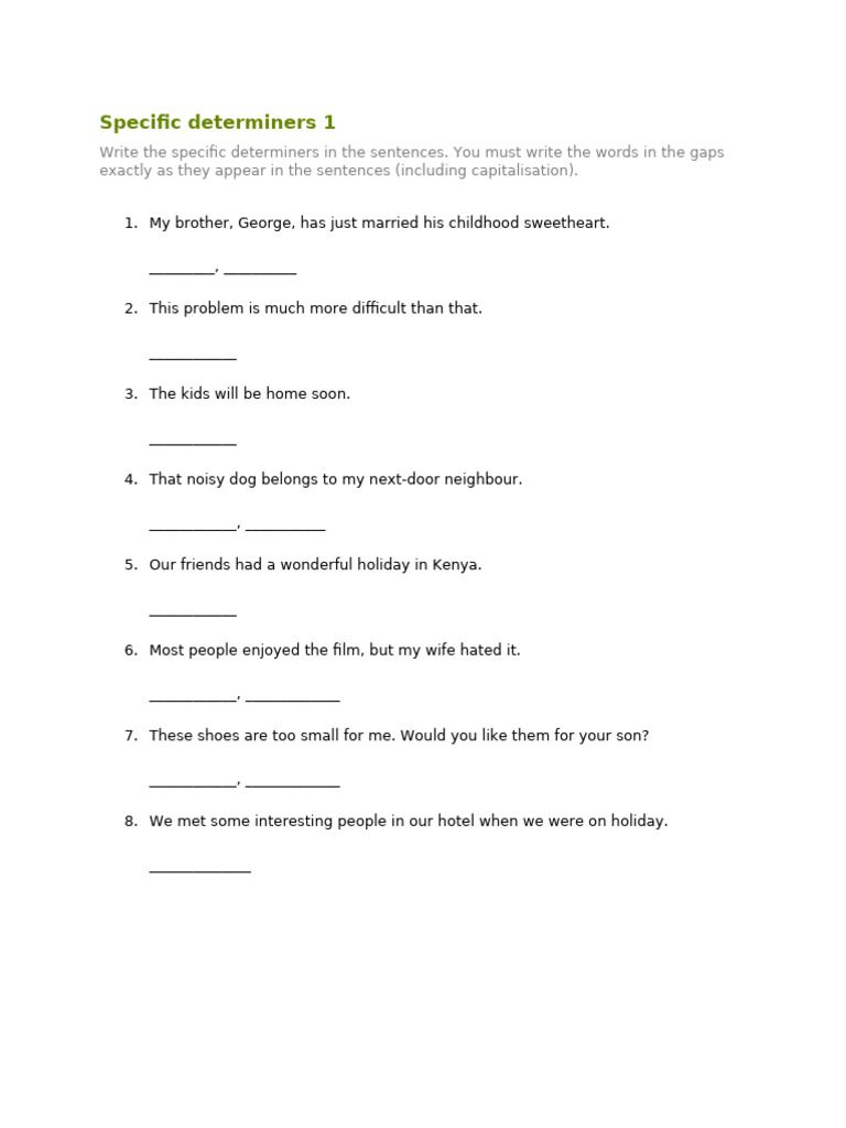 Specific Determiners 1 | PDF