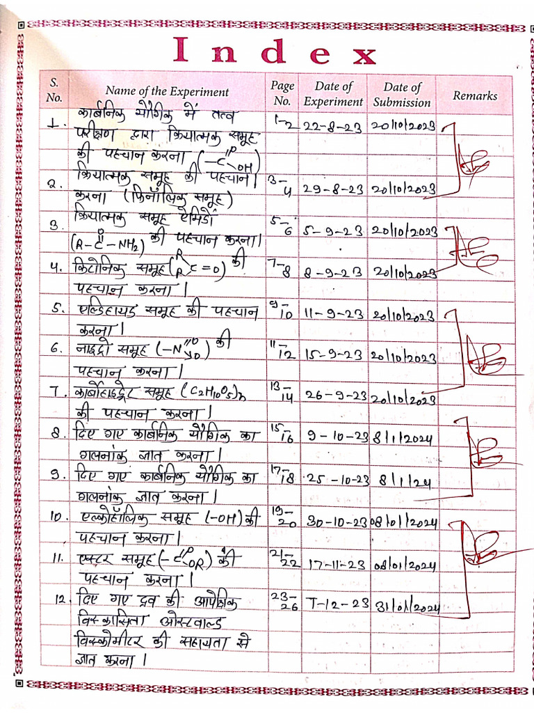 Chemistry Practical Index | PDF