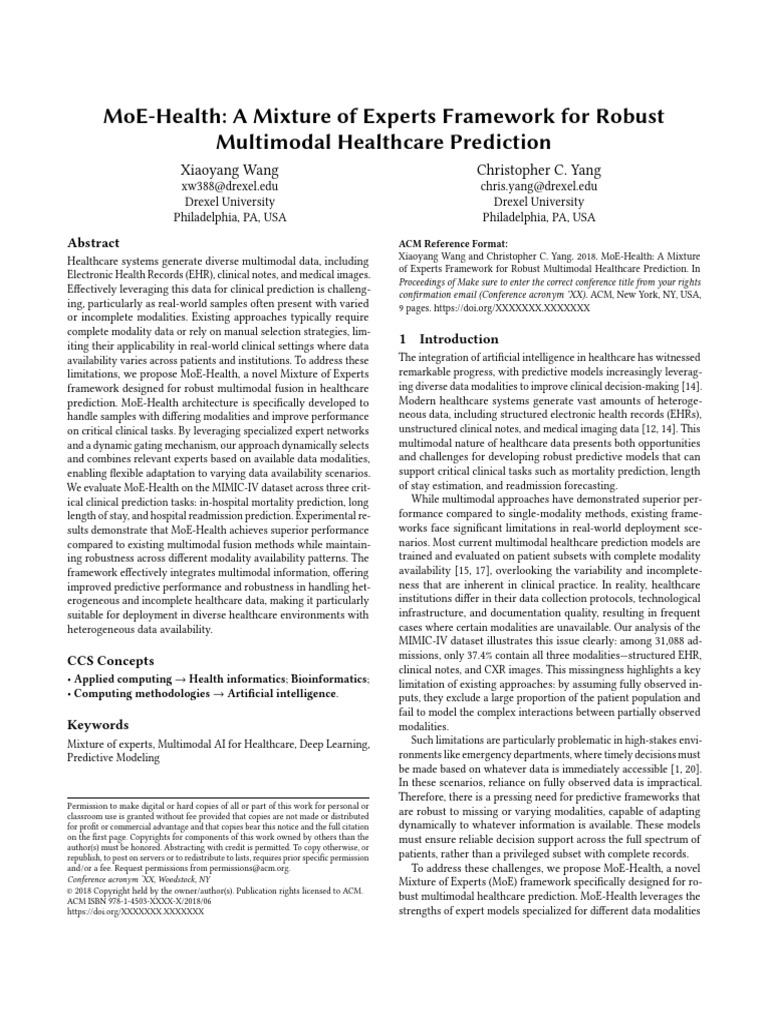 MoE-Health: A Mixture of Experts Framework For Robust Multimodal ...