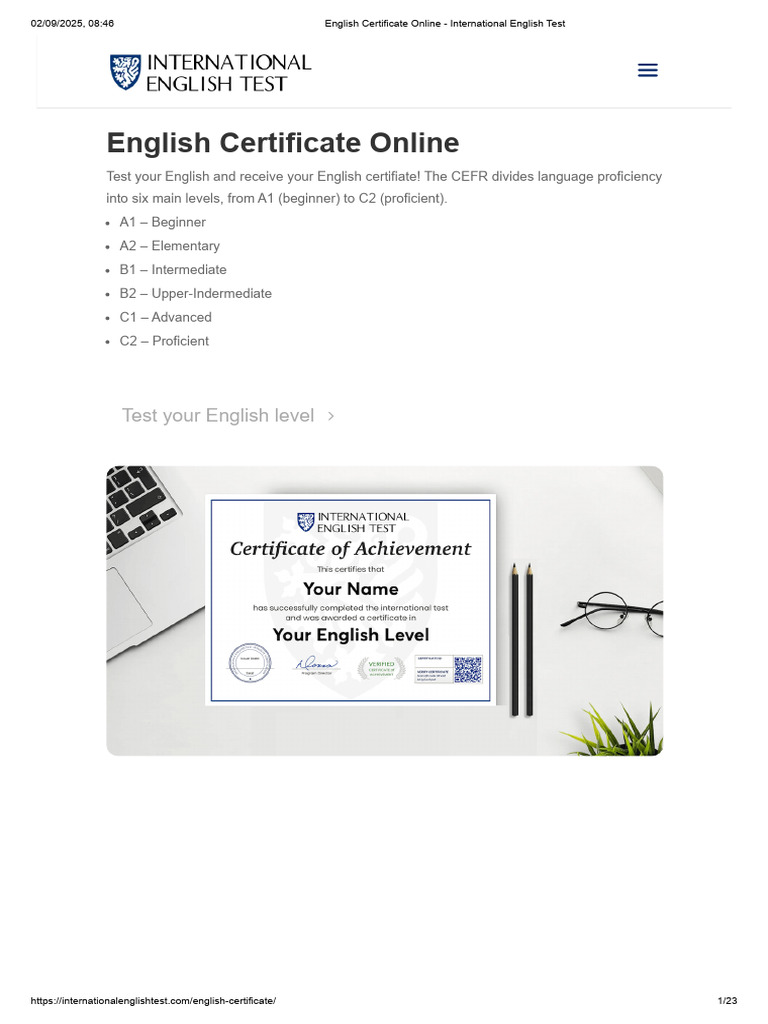 Online English Certificate Testing | PDF | International English ...