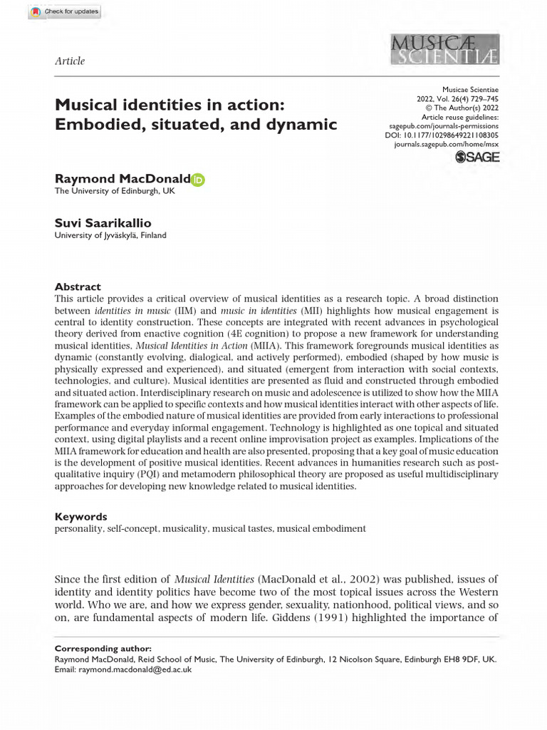Understanding Musical Identities Framework | PDF | Identity (Social ...