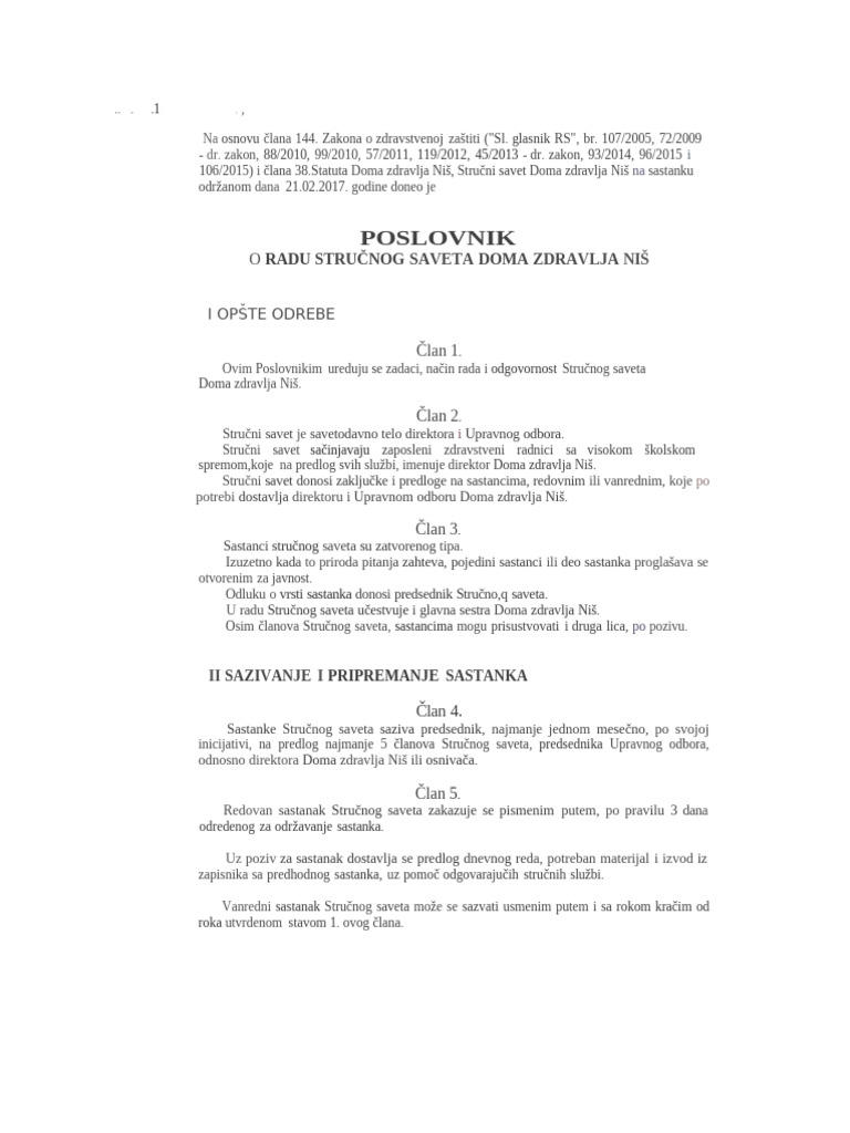 Poslovnik o Radu Strucnog Saveta | PDF