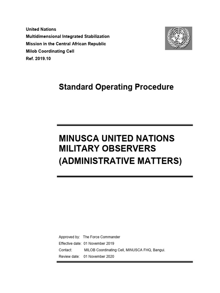 MINUSCA Military Observers SOP Guide | PDF | Workweek And Weekend ...