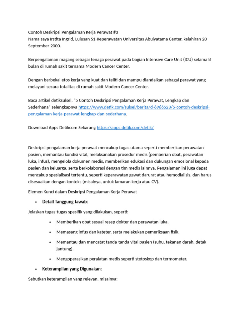 Contoh Deskripsi Pengalaman Kerja | PDF