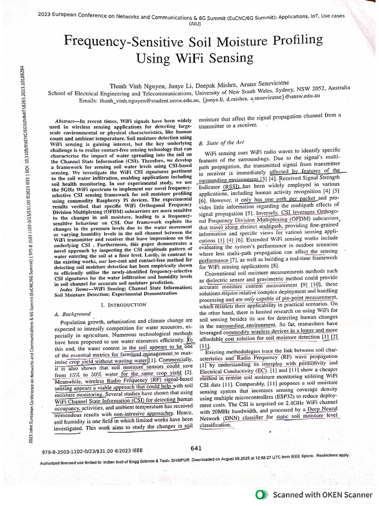 Frequency-Sensitive Soil Moisture Profiling Using Wifi Sensing | PDF