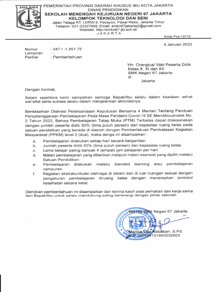 047 - Surat Edaran PTM 50 % | PDF