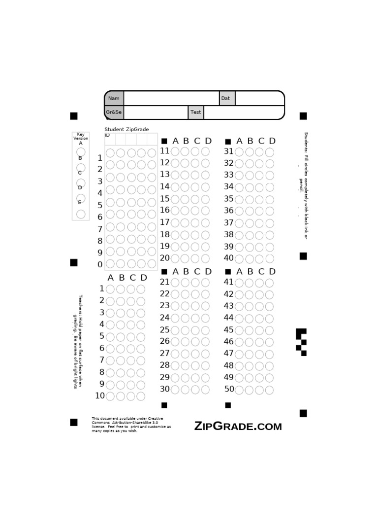 Zip Grade 50 Question Ve 7 | PDF | Stationery | Conservation And ...