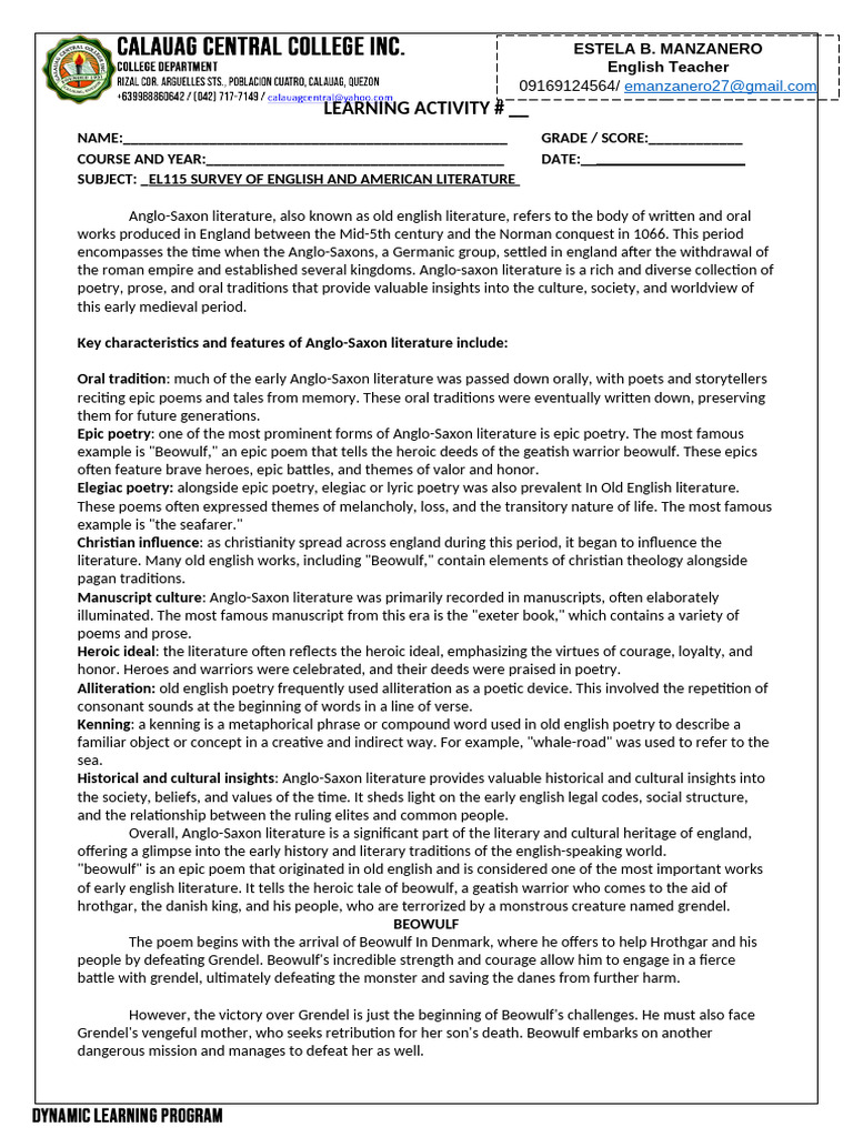 Old English Lit and Beowulf | PDF | Beowulf | Geats