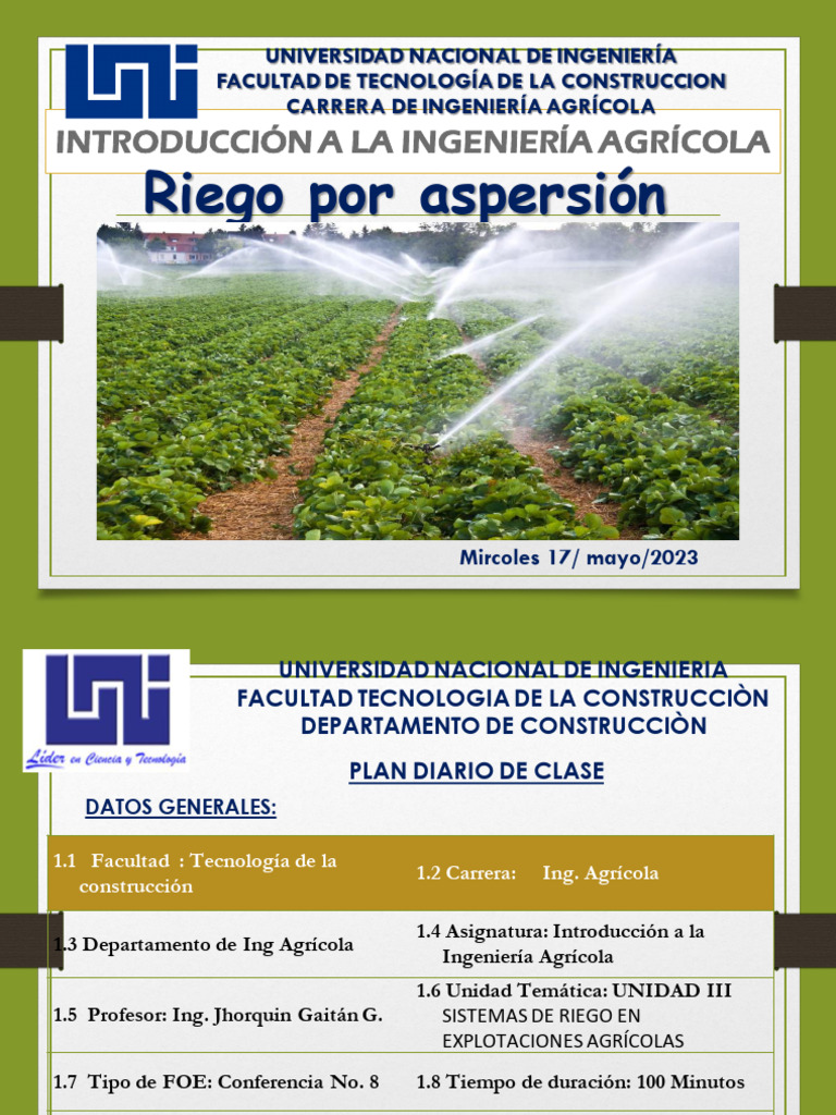 Riego por Aspersión en Agricultura | PDF | Presión | Agua