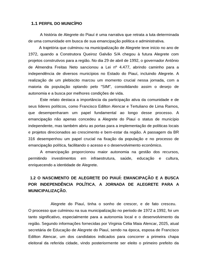 Emancipação de Alegrete do Piauí: História e Progresso | PDF ...