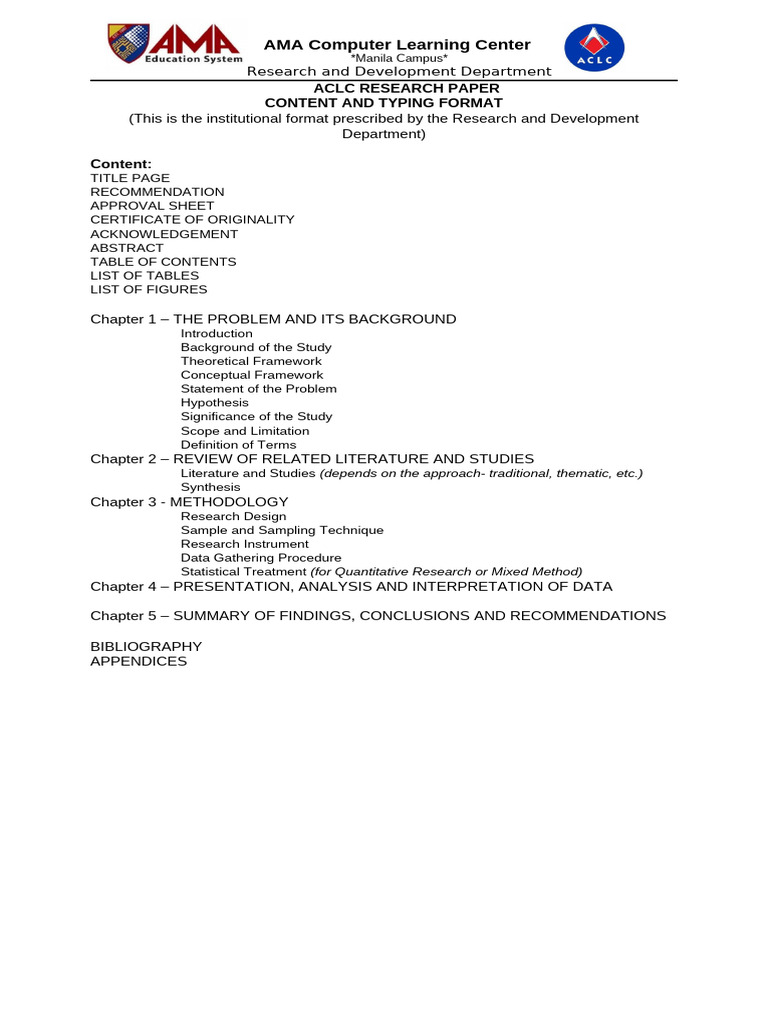 Research Paper Format Guide for ACLC | PDF | Methodology | Data