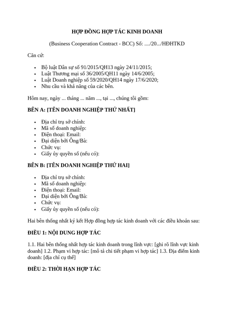 Hop Dong Hop Tac Kinh Doanh Moi 1 | PDF