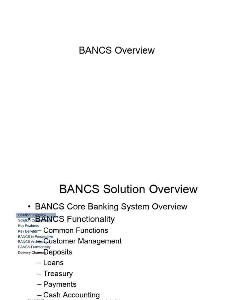 BANCS Solution Overview | PDF | Banks | Payments