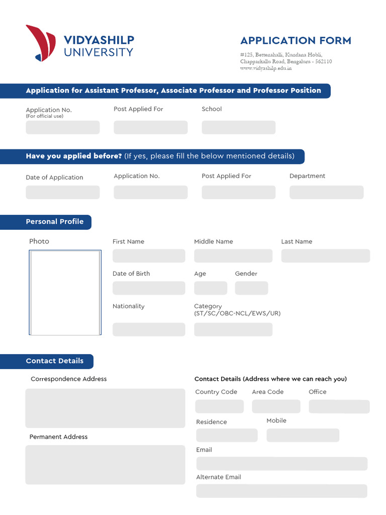 Application Form for Academic Positions | PDF