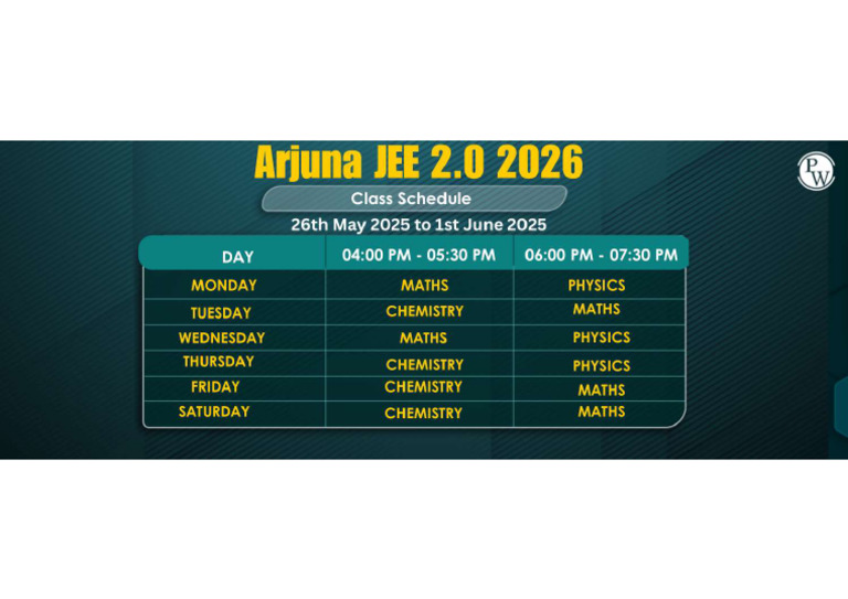 Class Schedule _ Arjuna JEE 2.0 2026 | PDF